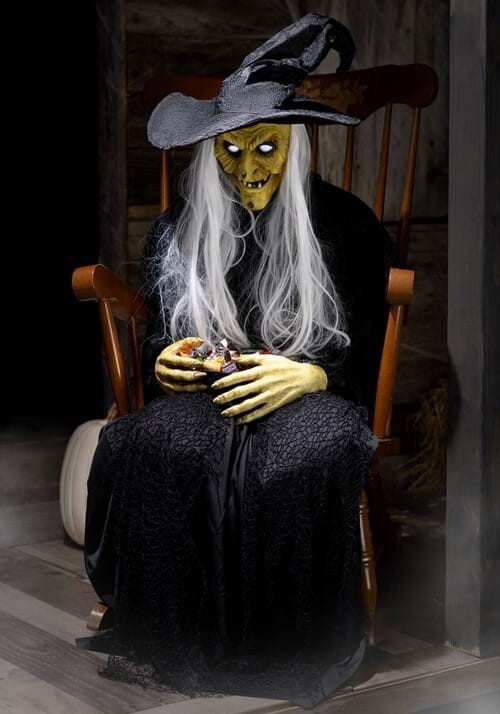 HALLOWEEN 2025! OLD CRONE EVIL SITTING WITCH 42' ANIMATED w CANDY BOWL ...