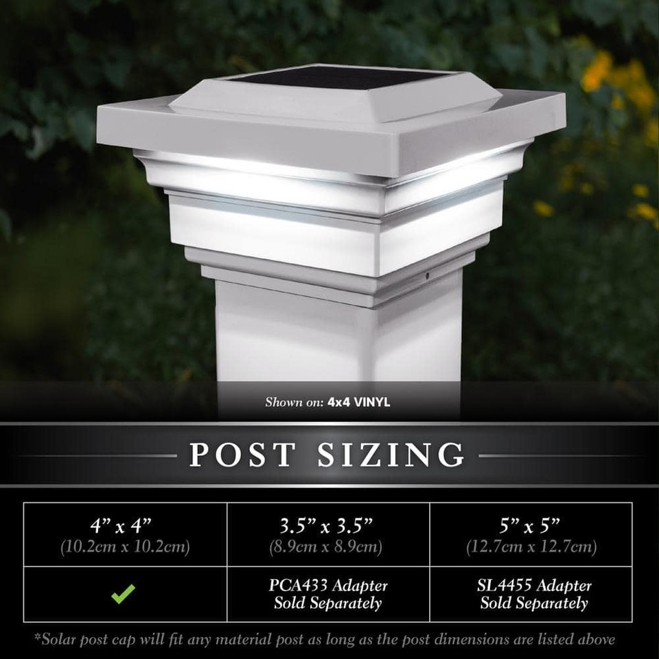 Regal 4 in. x 4 inch Outdoor White Vinyl LED Solar Post Cap 2-Pack Auto ...