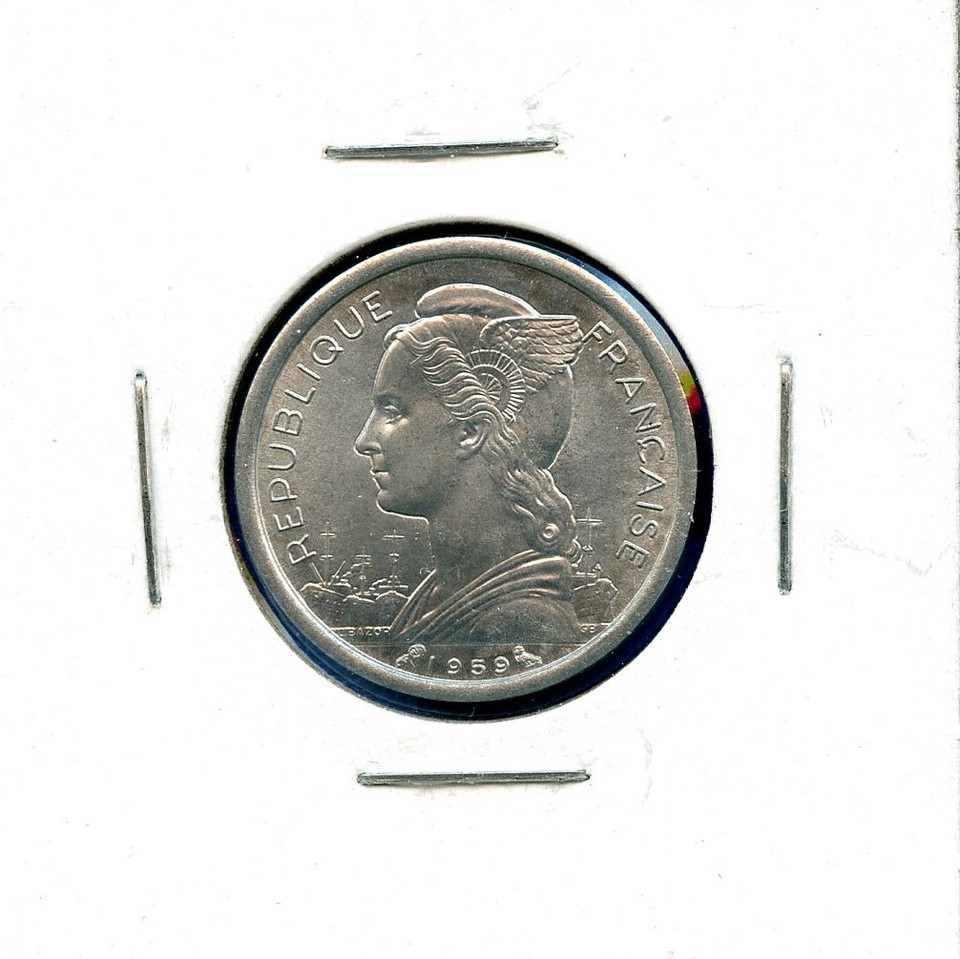 1959 French Somaliland 1 Franc 1F Uncirculated Lyre #75 Antelope Coin ...