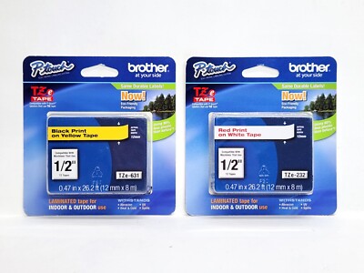 2-Pack Genuine Brother P-Touch TZe-232 (Red Print on White Tape) and ...