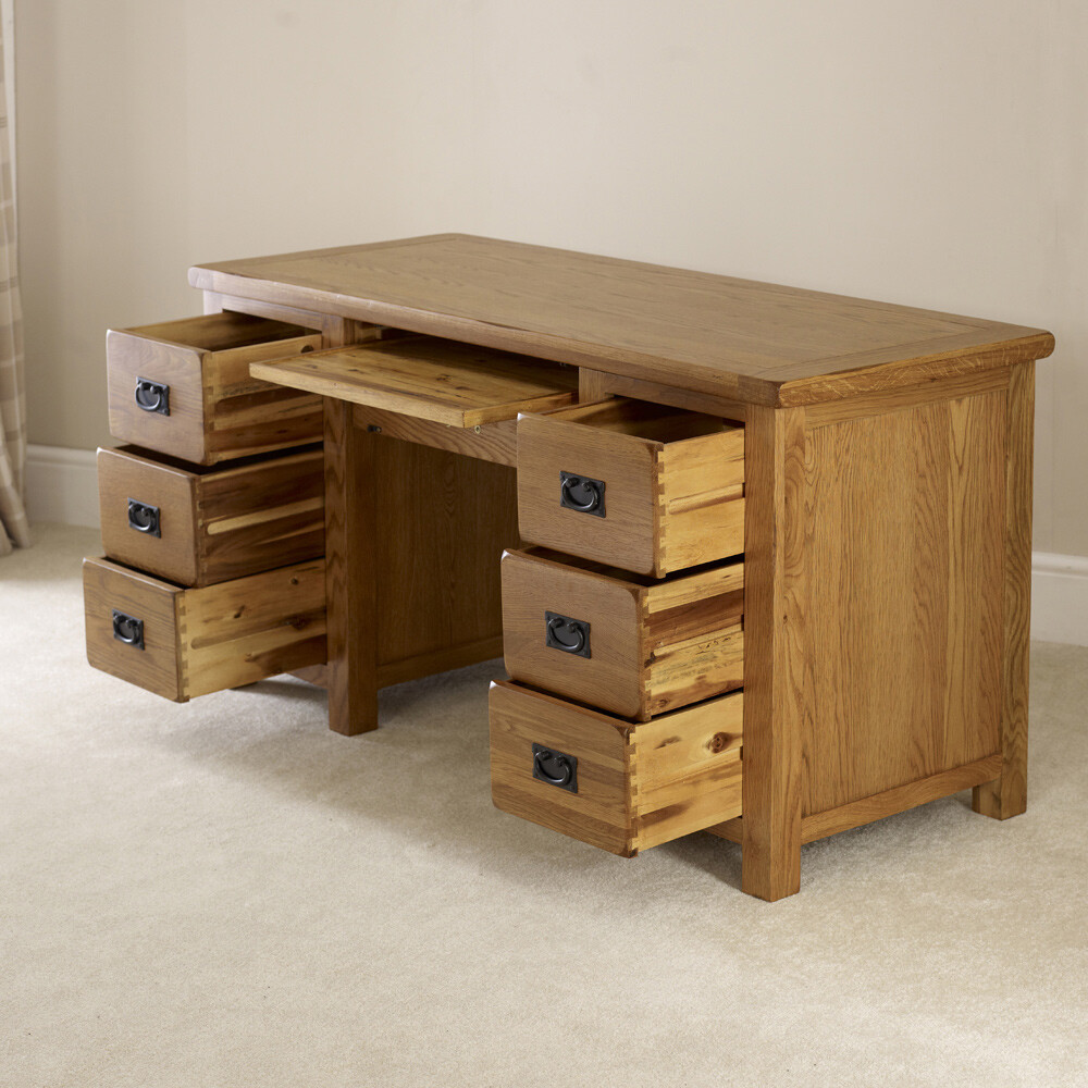 Rustic Oak Large Double Pedestal Computer Desk - Home Office Furniture ...