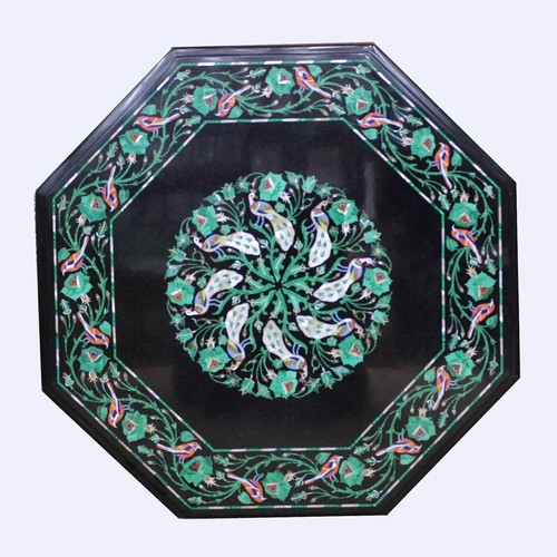 15" Octagon Black Marble Inlay Coffee Table Top Mosaic Luxury Corner ...