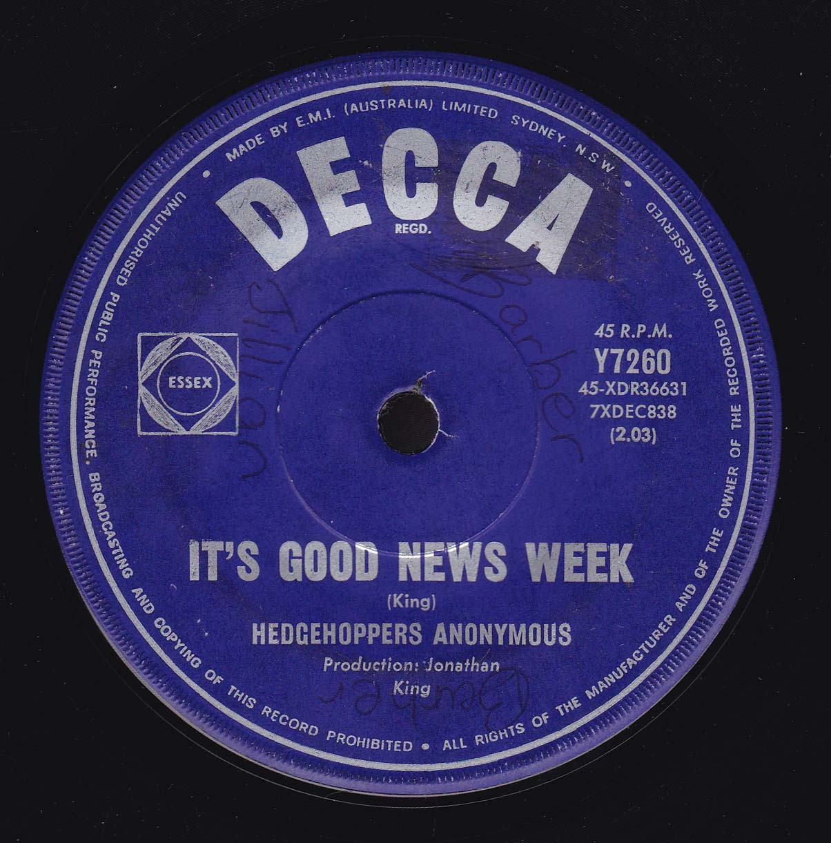 HEDGEHOPPERS ANONYMOUS It's Good News Week / Afraid Of Love 45 SirH70 ...