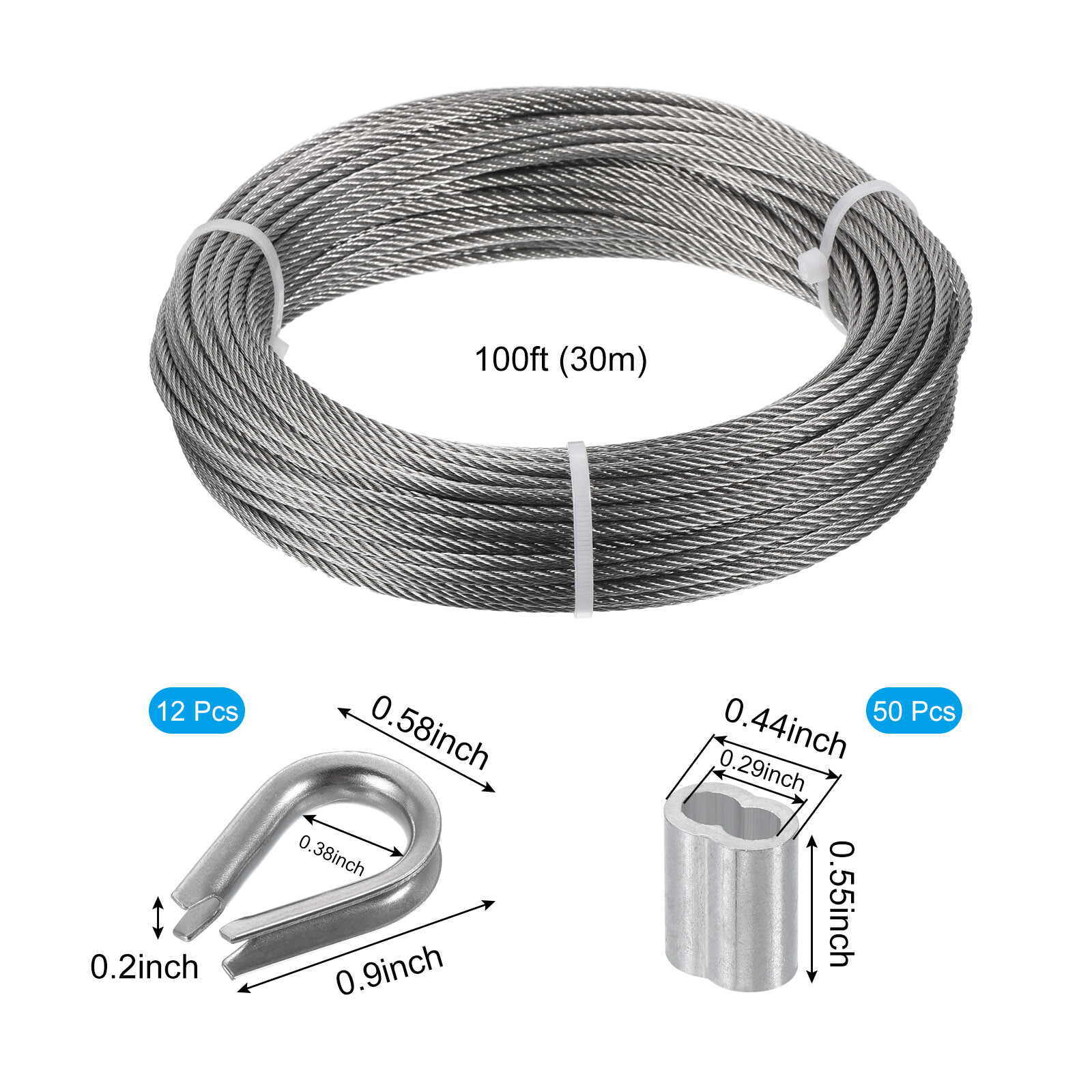 1/8" Wire Rope Cable Kit 100ft Stainless Steel 7x7 Strand Wire Cable ...