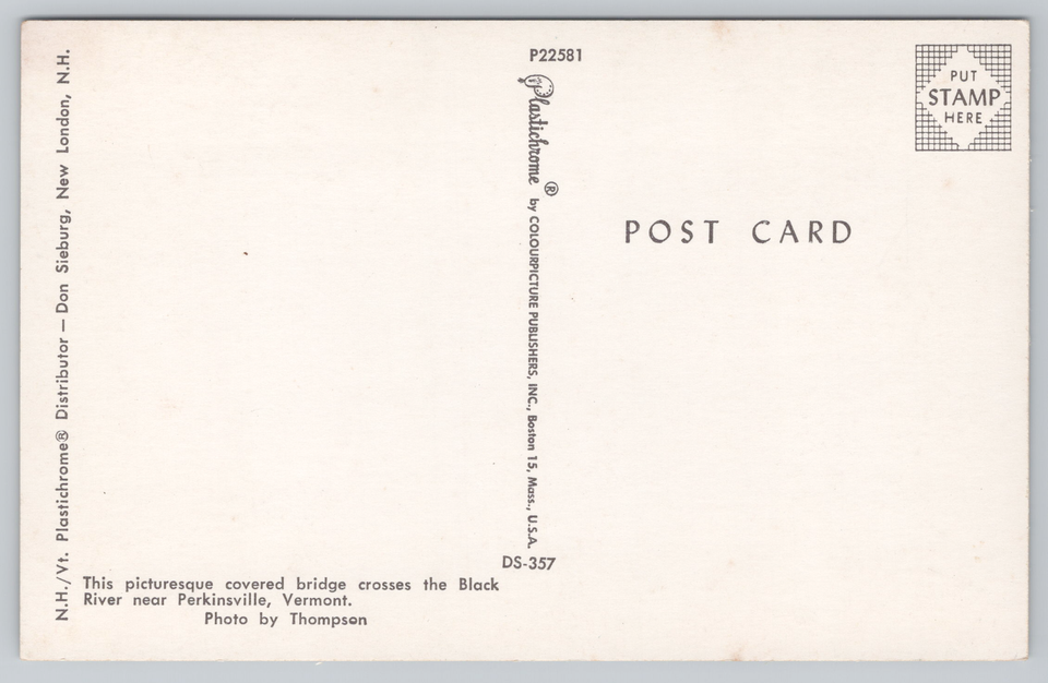 Postcard Covered Bridge Black River Perkinsville Vermont | eBay