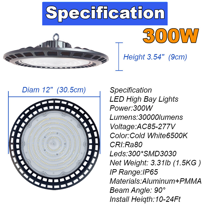 300W Commercial Industrial Led Ceiling Light 300 Watts 6500K UFO Garage ...