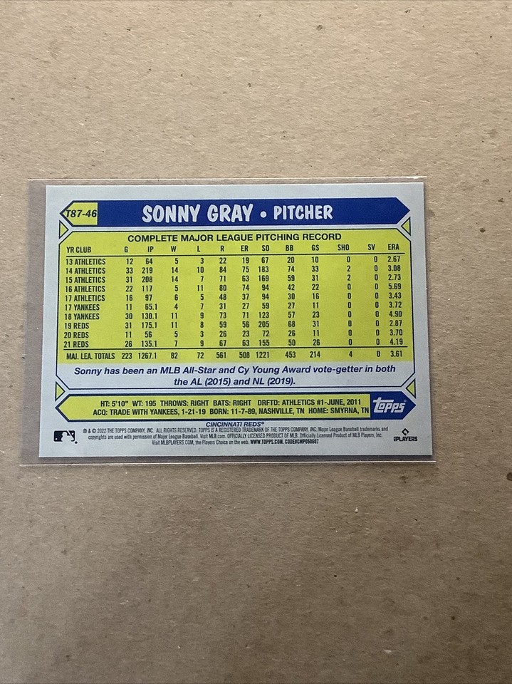 2022 Topps #T87-46 Sonny Gray 1987 Topps Baseball B-5 | eBay