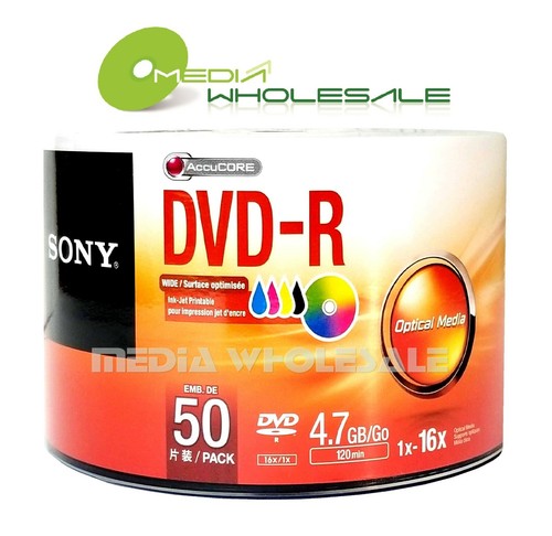 1000 SONY Blank 16X DVD-R DVDR White Inkjet Printable 4.7GB Media Disc ...
