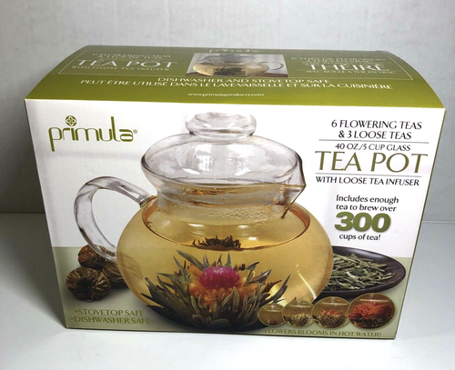 PRIMULA 40 oz Glass Tea Pot with 6 Flowering Teas and Loose Tea Infuser ...