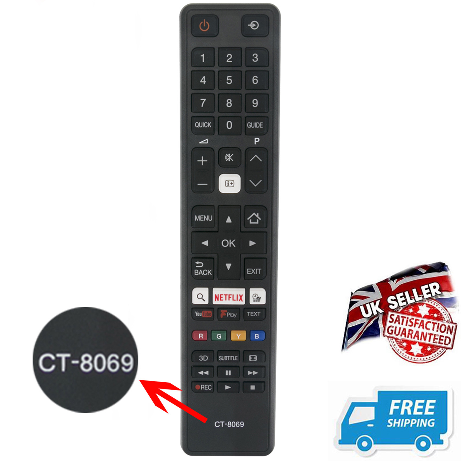 New Replaced CT-8069 CT8069 Remote for Toshiba TV 43L3753DB 32D3753DB ...