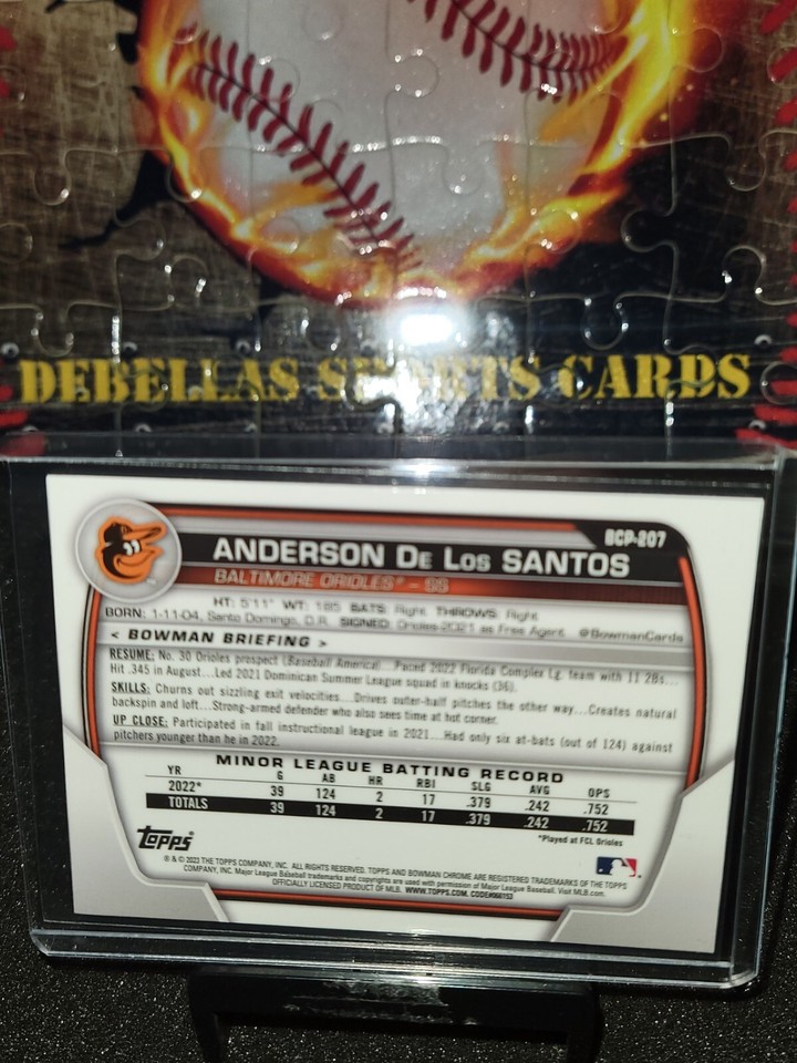 2023 Bowman Chrome Sapphire ANDERSON DE LOS SANTOS 1st Baltimore Oriole ...