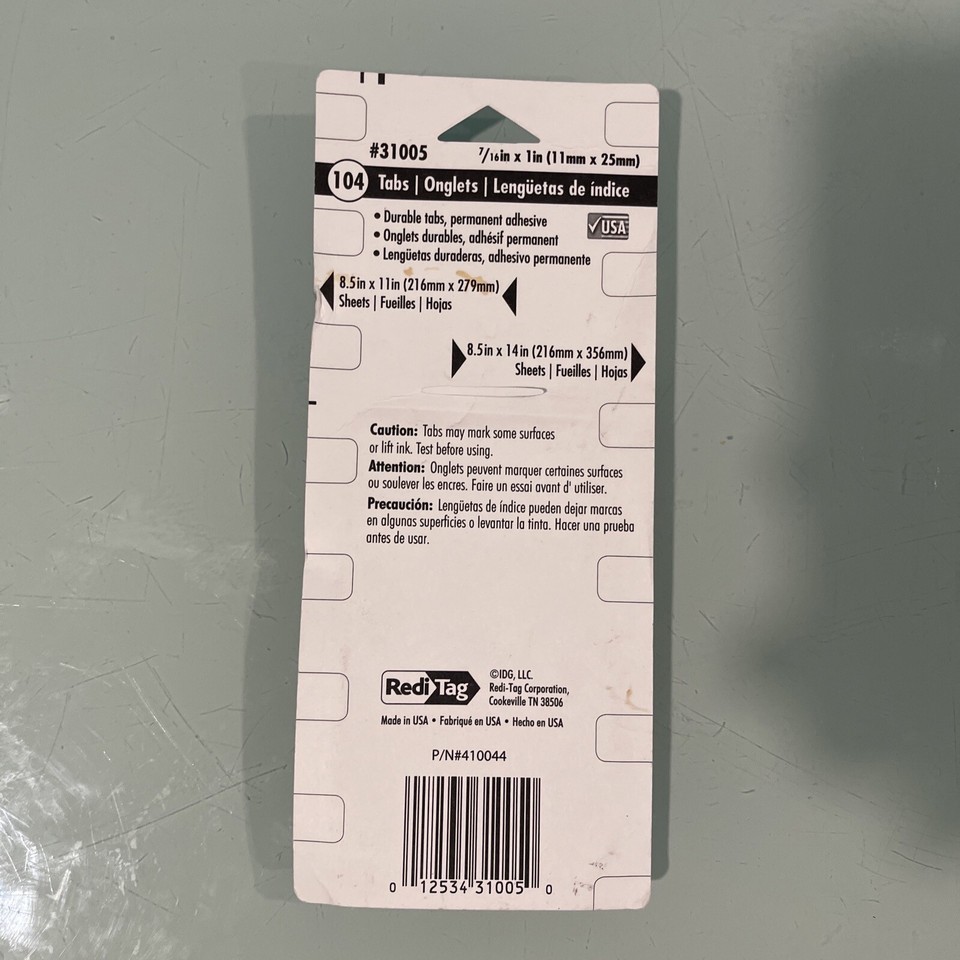 Redi-Tag, RTG31000, Permanent Stick Write-On Index Tabs, 104 / Pack ...