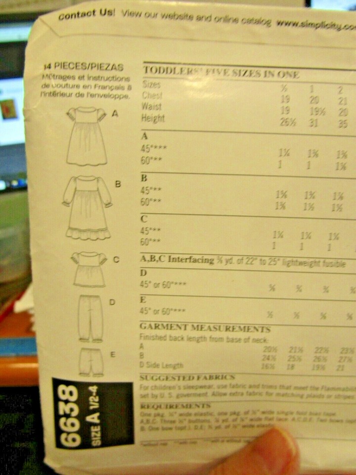 6638 New Look SEWING Pattern UNCUT todler girls ½-4 pajamas nightgown ...