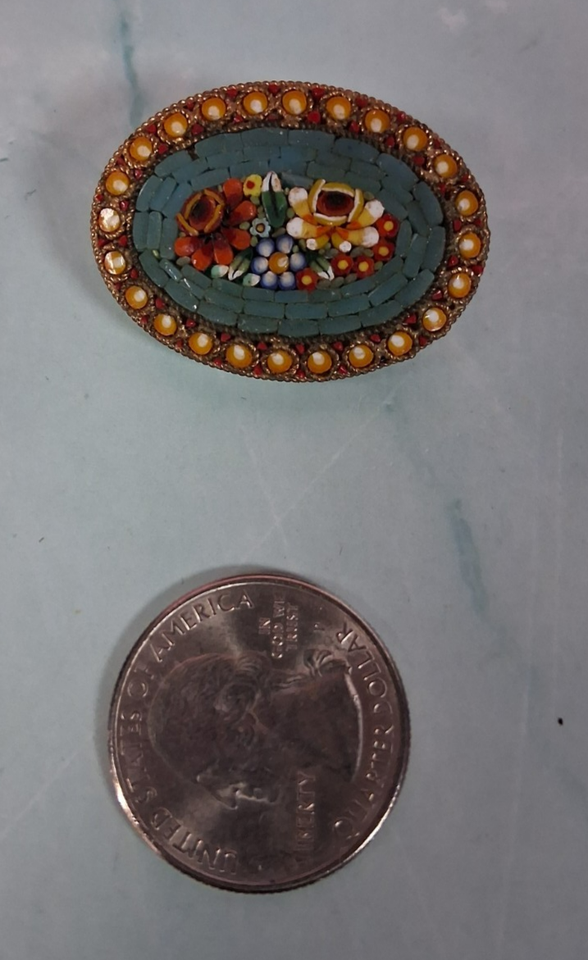 VTG Italian Micro Mosaic Round Fancy Flower Pattern Renaissance Style ...