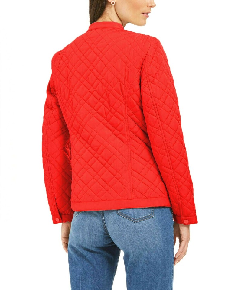Charter Club Women Jacket Red Quilted Mandarin Collar Front Pockets New ...