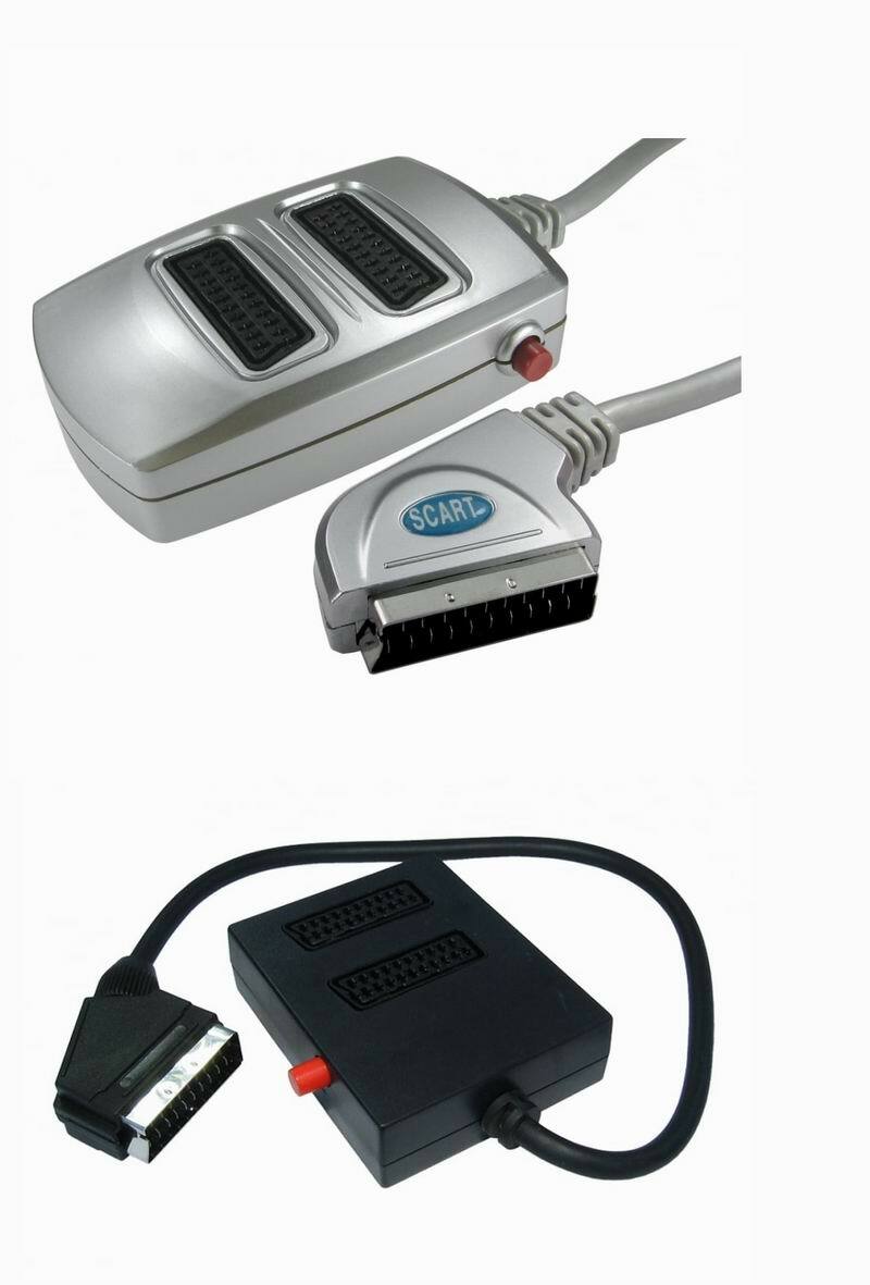 2 Way TV Scart Splitter Adaptor Switch Box Connect 2 Devices To 1 TV ...