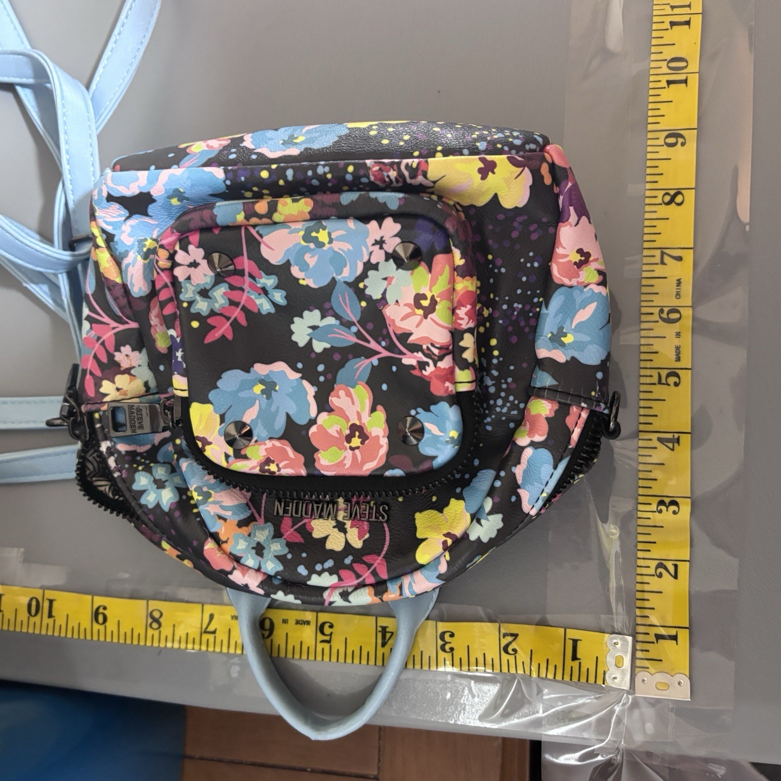 STEVE MADDEN Mini BACKPACK Crossbody Crossover Bag Floral Blue Faux ...