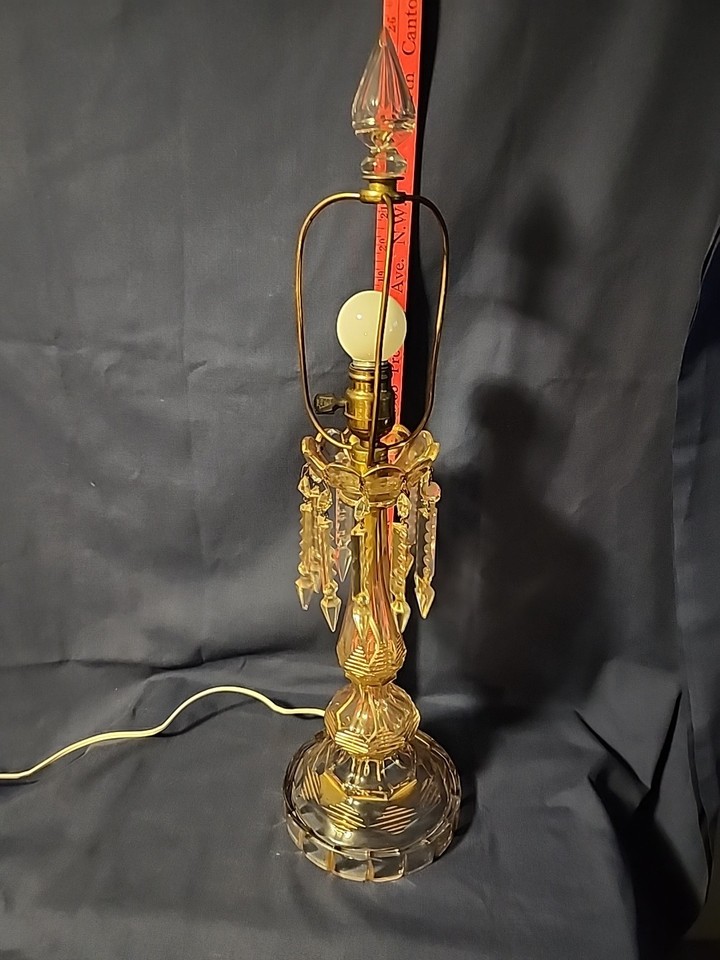 Early Bohemian Cut Glass Lamp Two Teir Luster 25" Gold Trim 1930's 40 ...