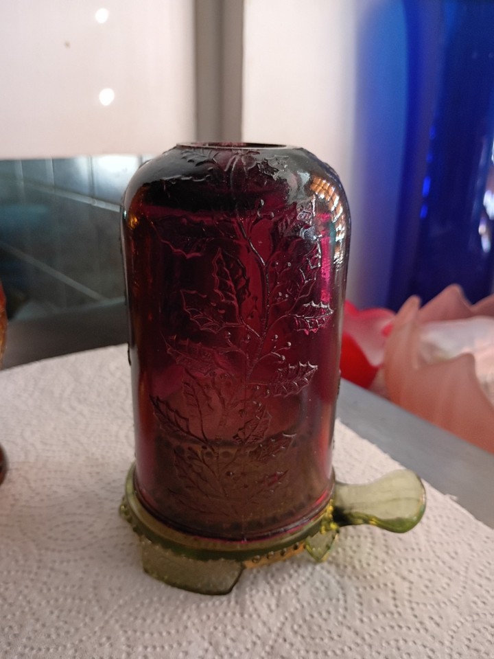 Mosser HOLLY FAIRY LAMP Purple AMETHYST TOP & GREEN BASE Holly ...