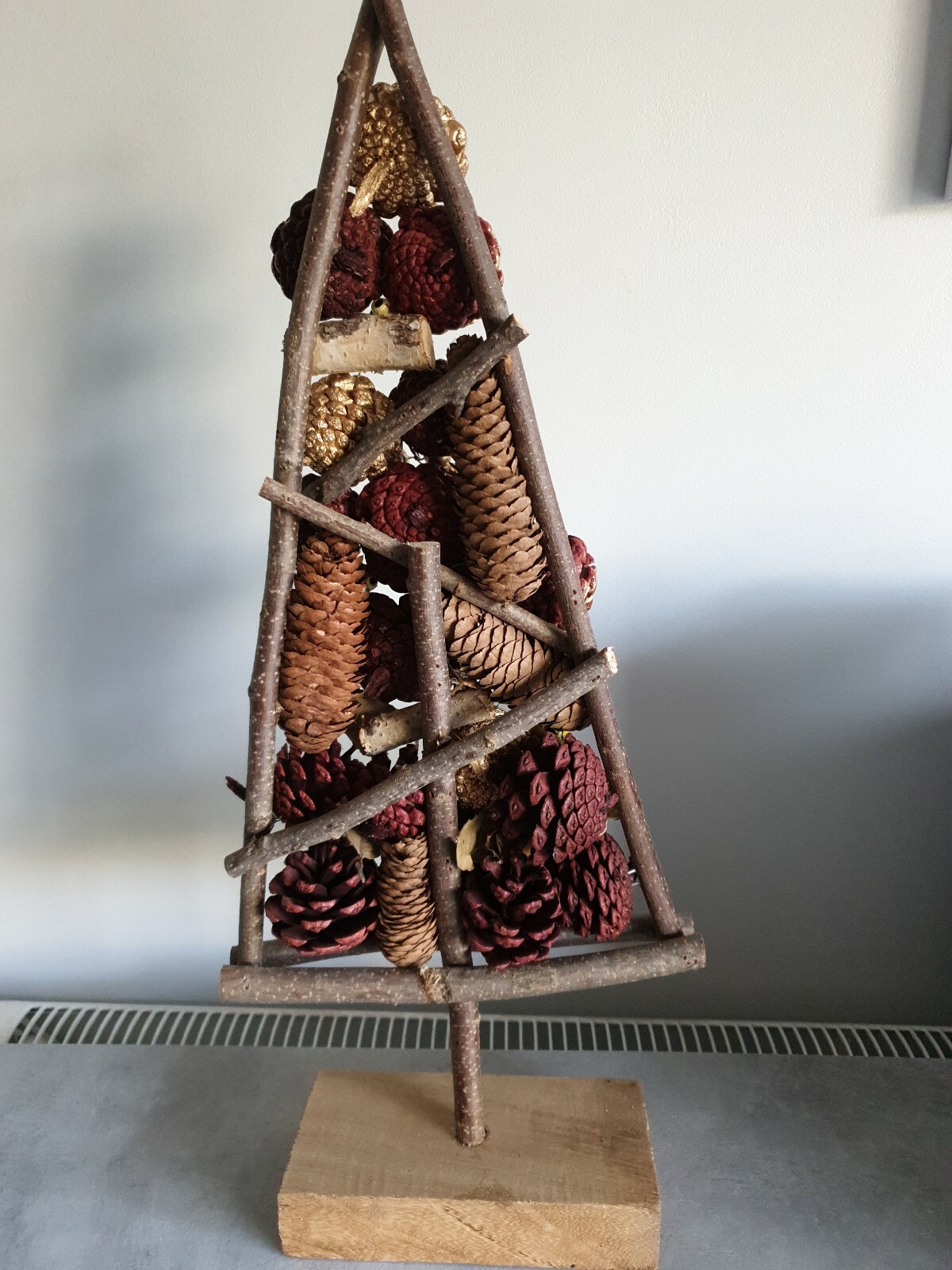 56 cm Rustic Wooden Real Wood Log Christmas Tree Decoration with Cones ...