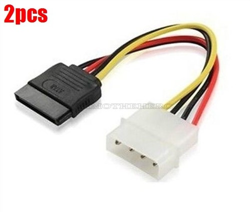2Pcs Hard Drive Power Adapter Cable Wire 4 Pin Ide Molex To 2 Serial ...