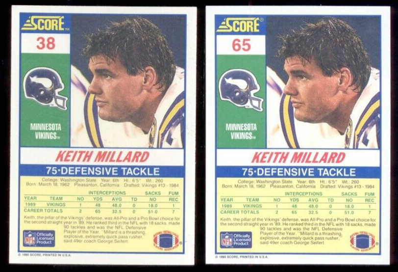1990 Score KEITH MILLARD Minnesota Vikings Card + Hottest 100 Card | eBay