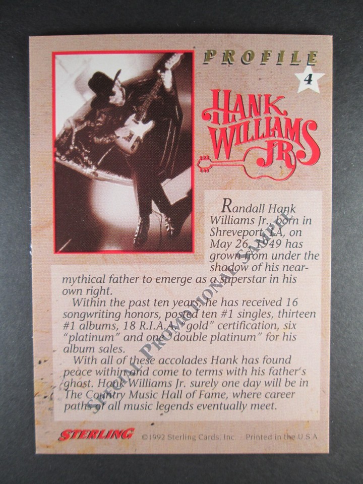 HANK WILLIAMS JR. Promo Sample 1992 Sterling Country Music ROOKIE? NM ...