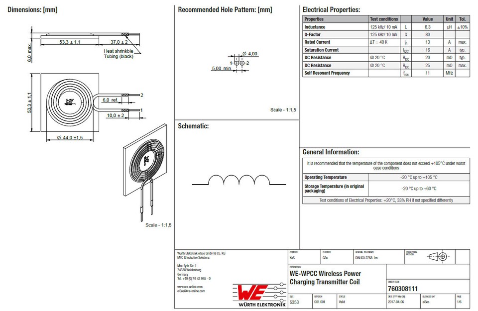 Wireless Power Charging Coil (TX Coil), by Würth Elektronik | eBay