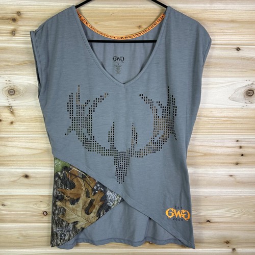 Girls With Guns Shirt Women's Medium Elk Head Camouflage Gray Hunting T ...