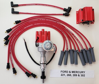 FORD 289 302 SMALL FEMALE CAP HEI DISTRIBUTOR + 8.5mm PLUG WIRES + RED ...