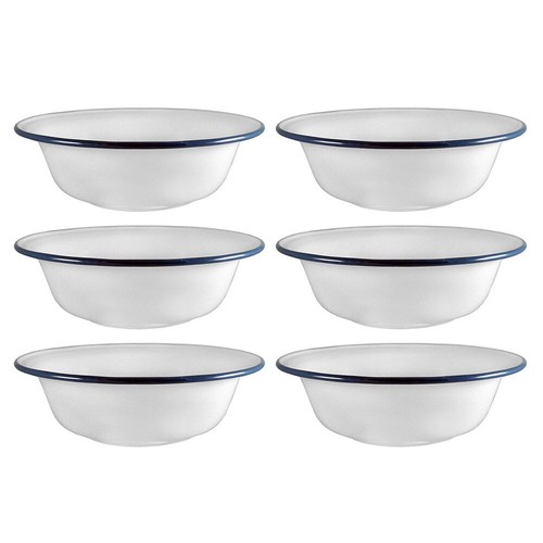6x Urban Style Enamelware 20cm/750ml Side Salad Bowl Round w/ Blue Rim ...
