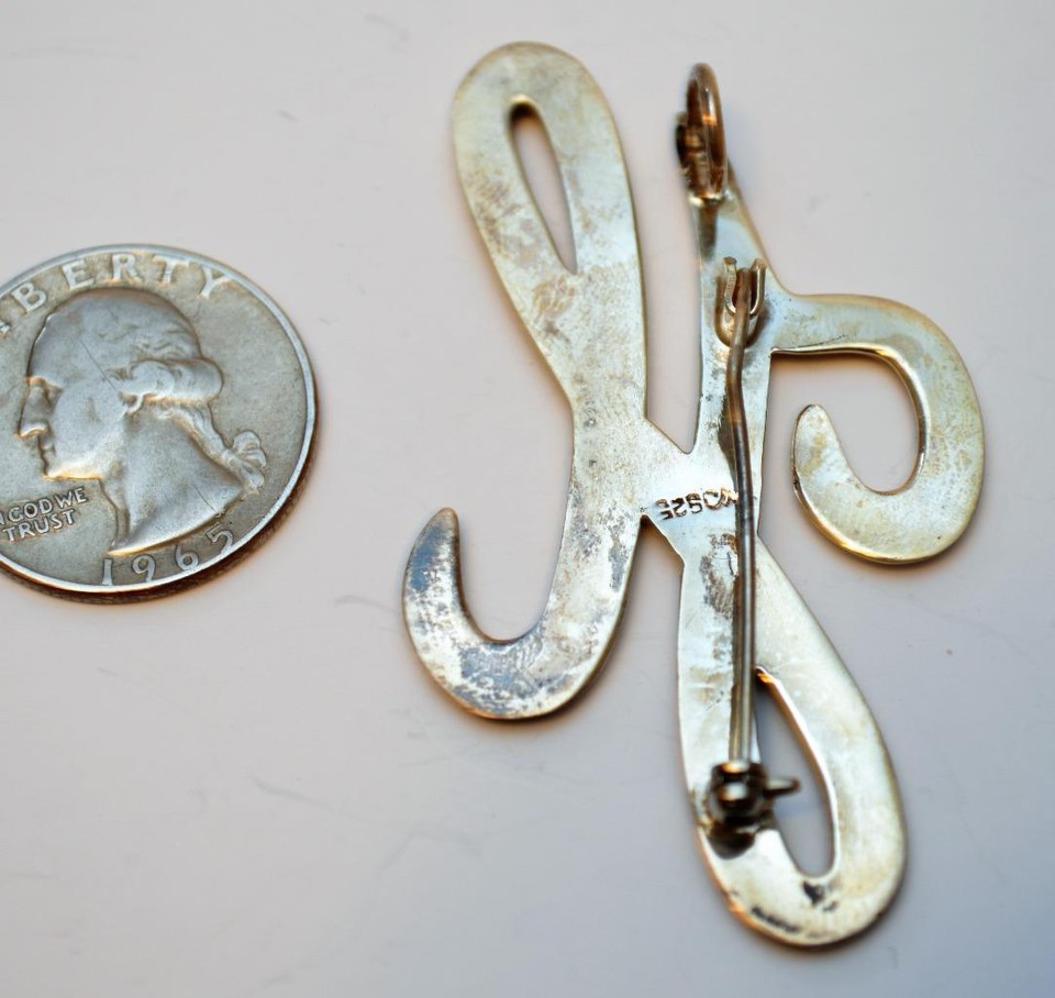 Original Card FILENE'S Stamped 925 Sterling Letter "H" Shape Pin Brooch ...