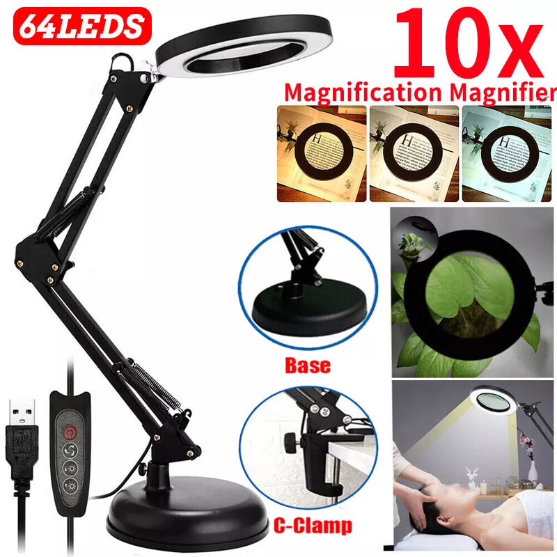 10X Magnifying Glass Desk Light Magnifier LED Lamp Reading Lamp With ...