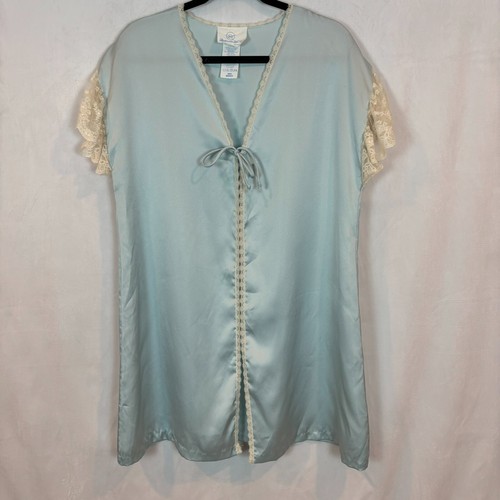 Undercover Wear Vintage Women's Lace Sleeve Baby Blue Satin Tie Robe ...