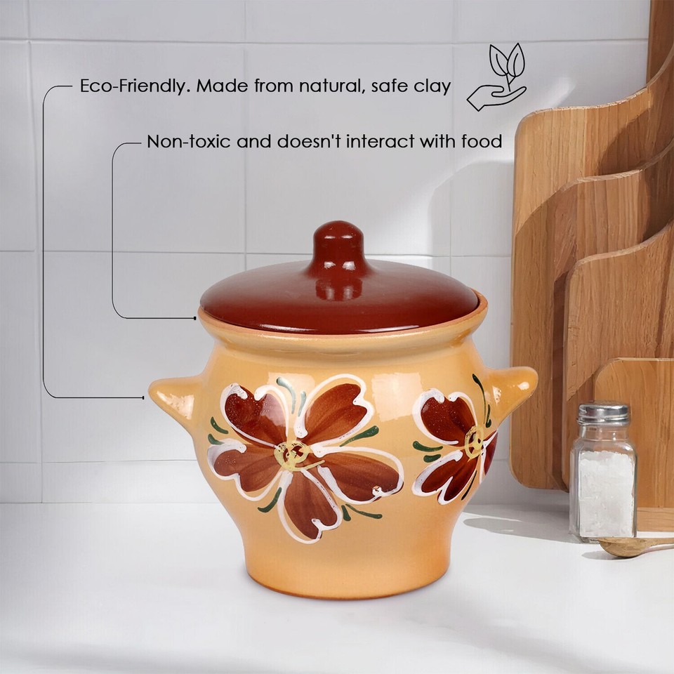 Beige Baking Stewing Stoneware Ramekin Clay Cooking Pot with Lid 22 oz ...