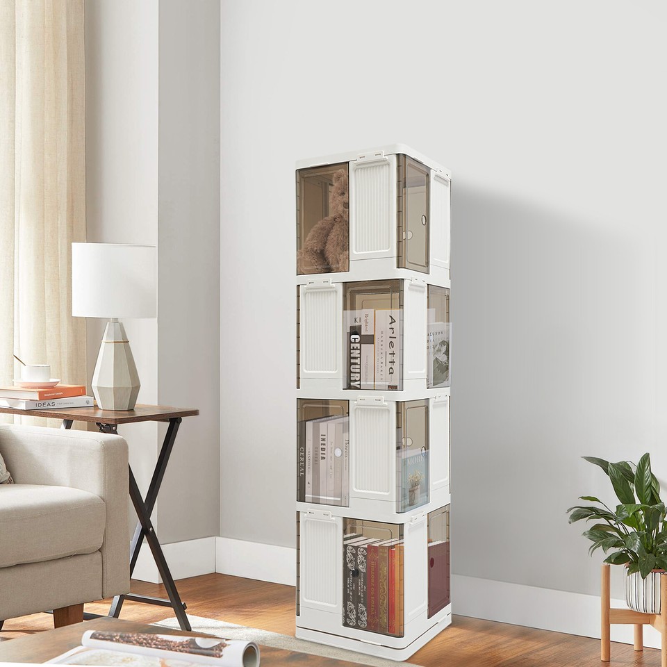 4-Tier Rotating Bookshelf, Book Storage Shelf, Floor Standing Rotating ...