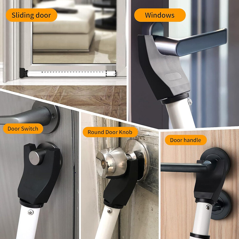 Adjustable Door Handle Home Security Bar Rod Brace Jammer Safety Lock ...