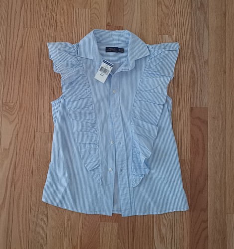 NWT Ralph Lauren Women Blouse Striped Ruffle Button Front Shirt Vintage Cotton | eBay