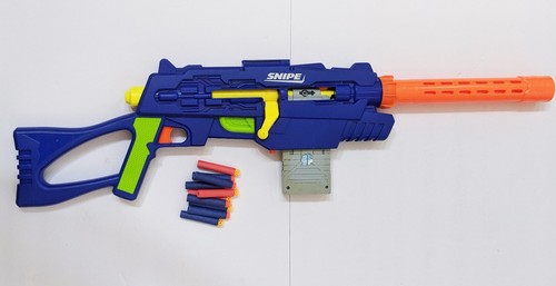 Air Warriors Snipe Blue Rifle Blaster w/ clip & Darts Buzz Bee Toys Gun ...