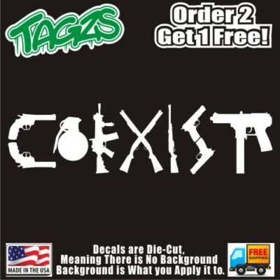 Coexist Guns 2nd Amendment NRA DieCut Vinyl Window Decal Sticker Car ...