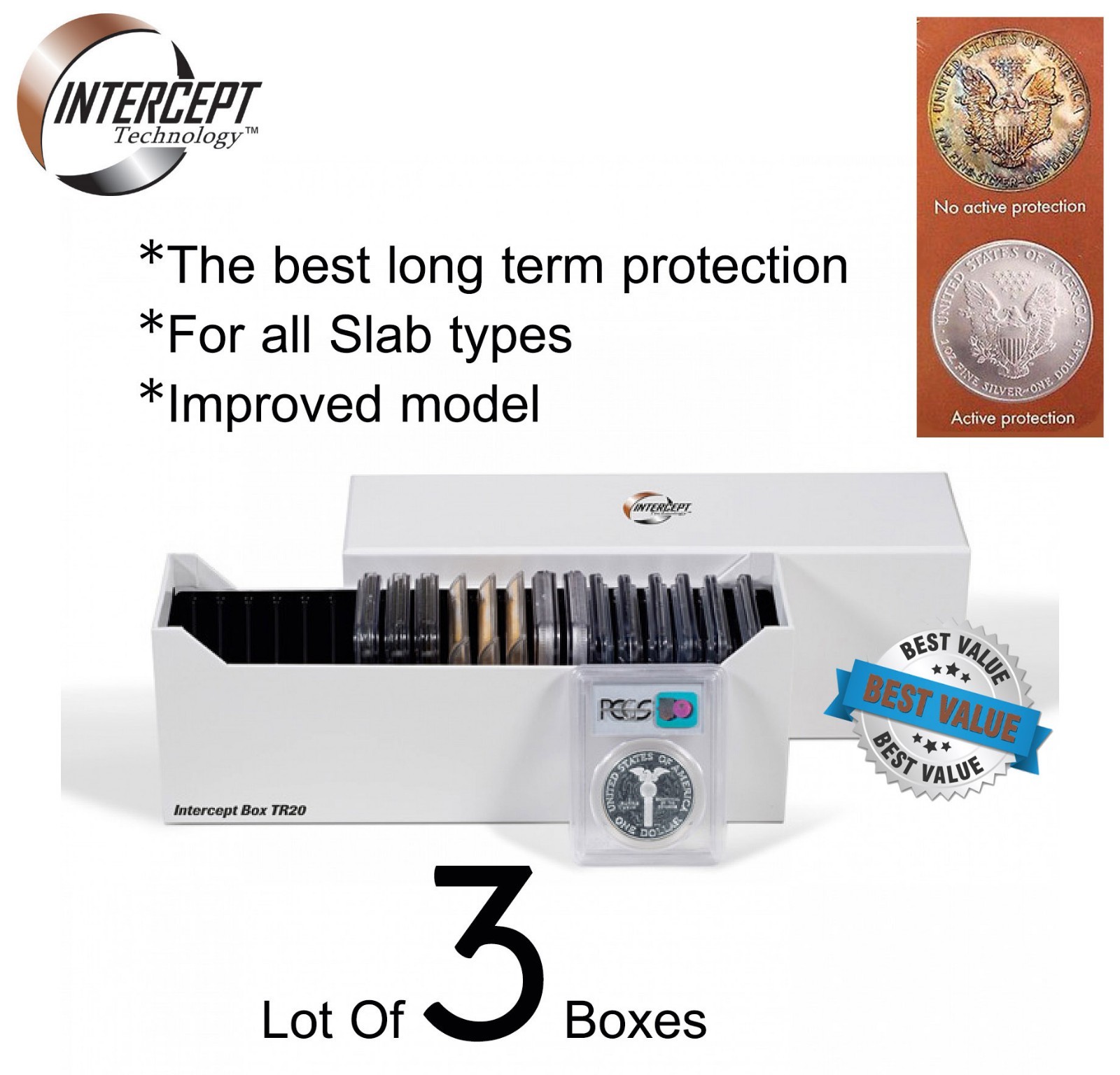 Lot of 3 Lighthouse Intercept Shield Certified Coins Protection Boxes ...