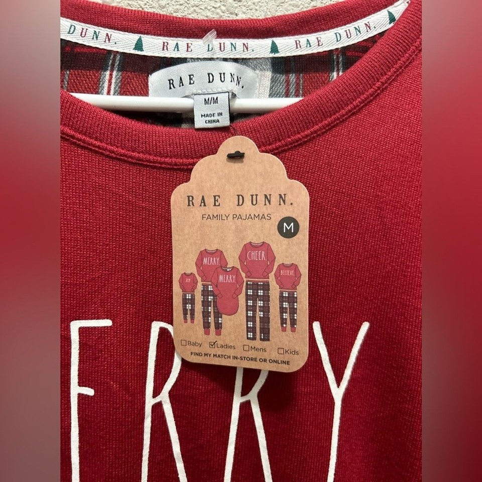 RAE DUNN Women's "MERRY" Red Long Sleeve Holiday Nightshirt Family ...