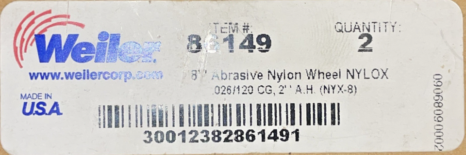 2 (TWO) NEW Weiler 86149 8" Abrasive Nylox Wheel .026/120 8x3/4x2" | eBay