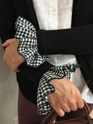 GINGHAM RUFFLE CUFFS (2) Black White Detachable Wrist Cuff, Sleeve Cuff ...