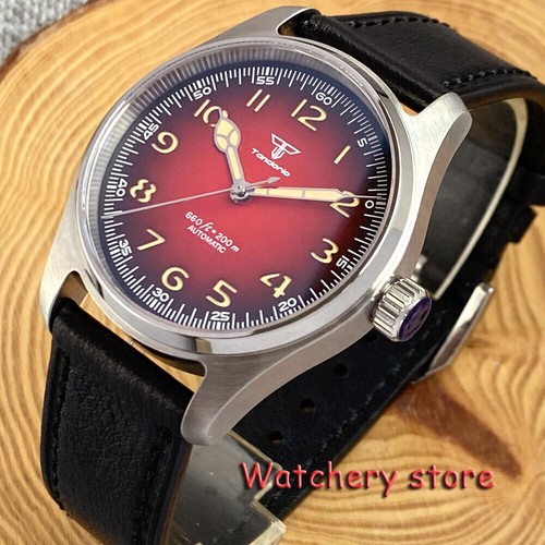 39mm Tandorio Wine Red Dial Pilot Fit NH35/PT5000 movement 20ATM ...