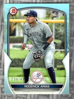 RODERICK ARIAS 2023 TOPPS BOWMAN SKY BLUE ROOKIE RC SP #'D 236/499 ...