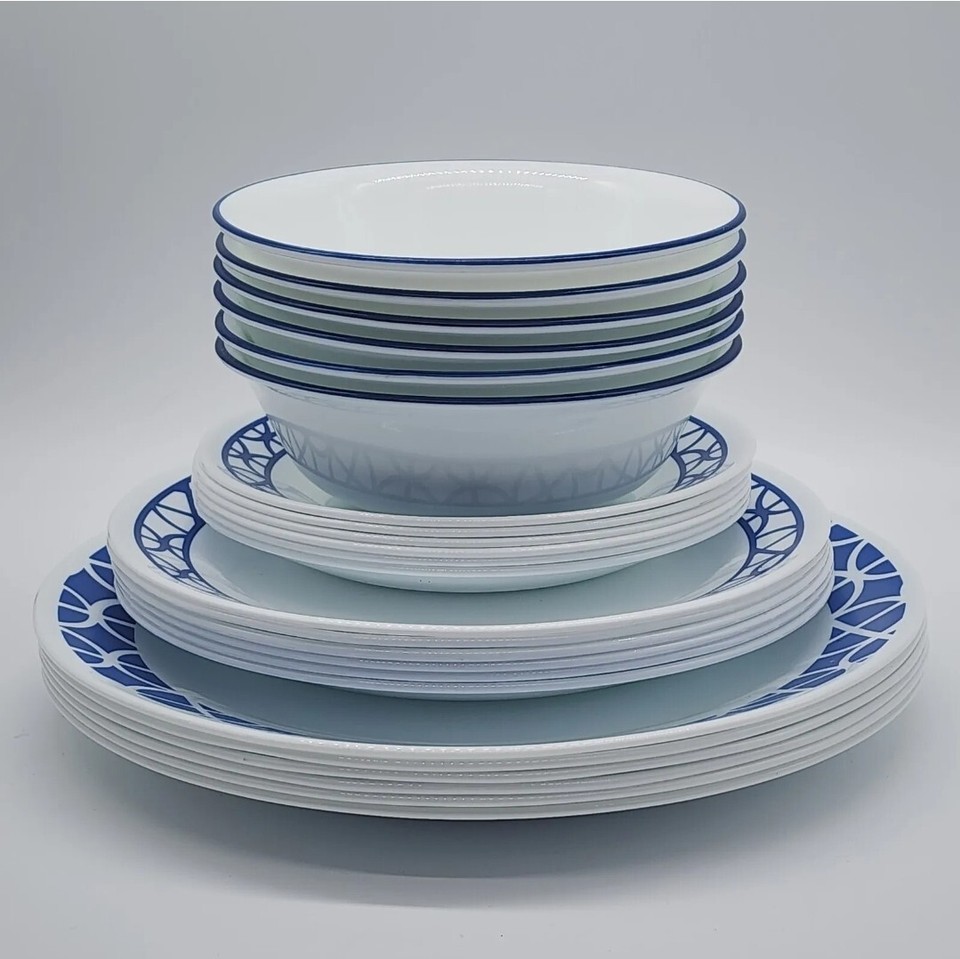 Corelle Cobalt Blue 24-Pc Dinner Set Dinner-Salad- B & B Plates Ceral ...