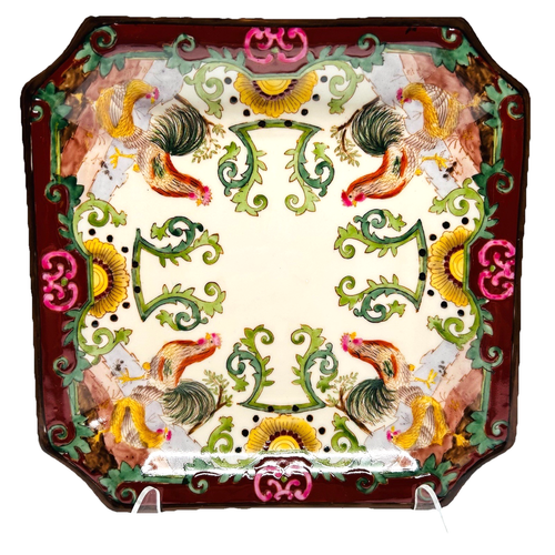 Vintage Square Rooster Plate Hua Rong Tang Zhi Hand Painted Chinese ...