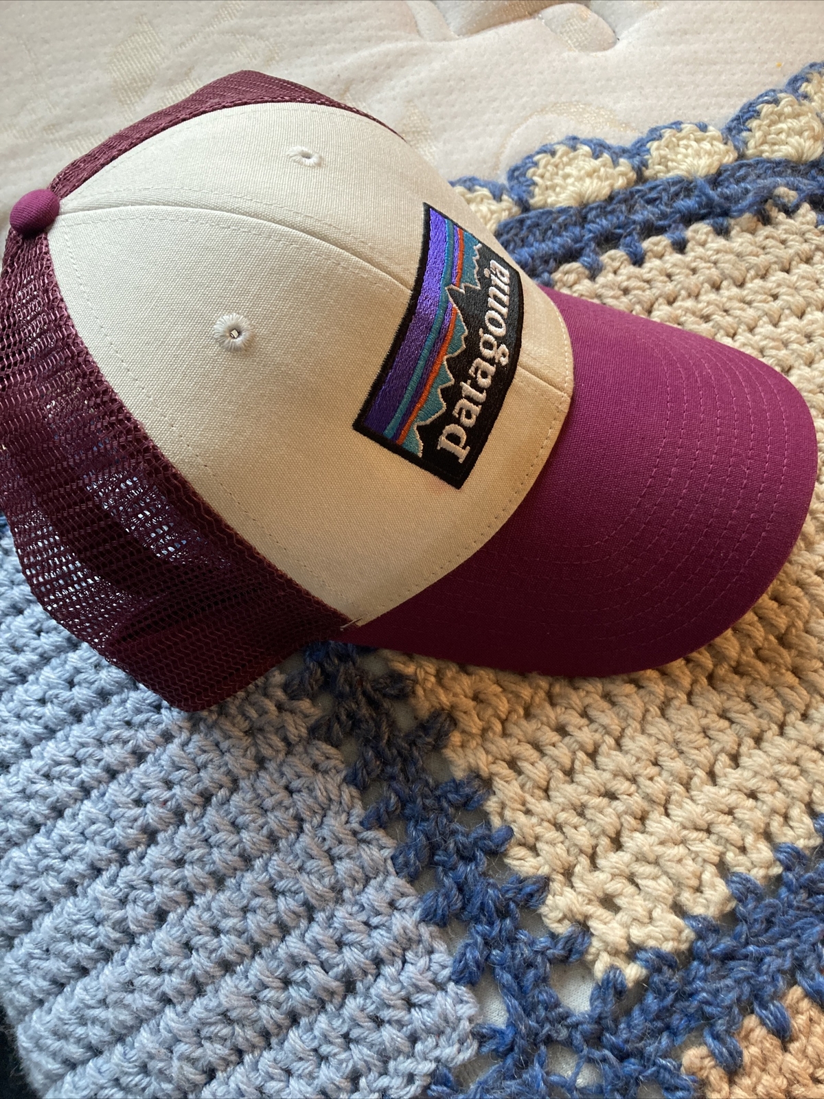 Patagonia P-6 Logo Trucker Hat Cap *Stained* White Ma… - Gem