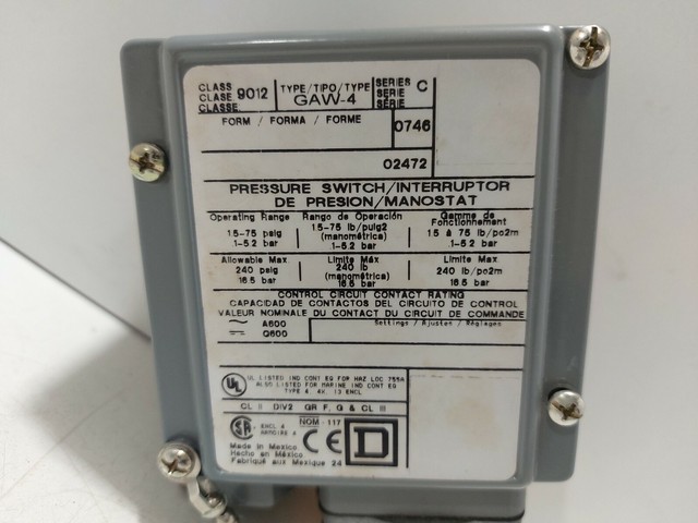 Square D 9012gaw4 Series C Pressure Switch 9012 Gaw-4 for sale online ...